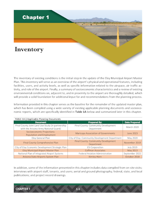 Master Plan Documents – Eloy Municipal Airport Master Plan